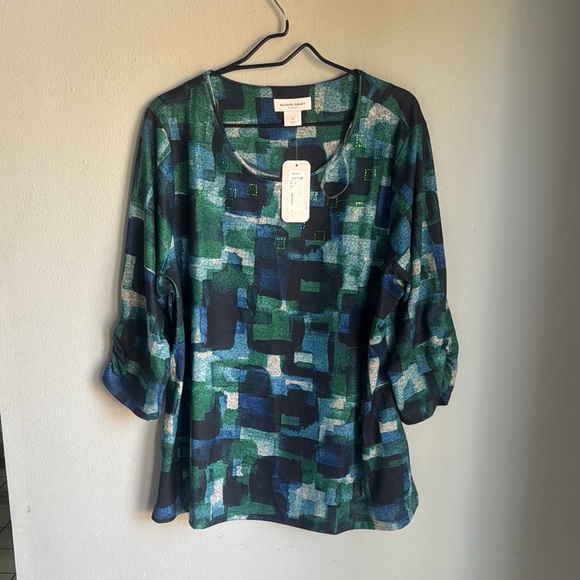 Allison Daley | Tops | Allison Daley Blue And Green Relaxed Blouse With ...